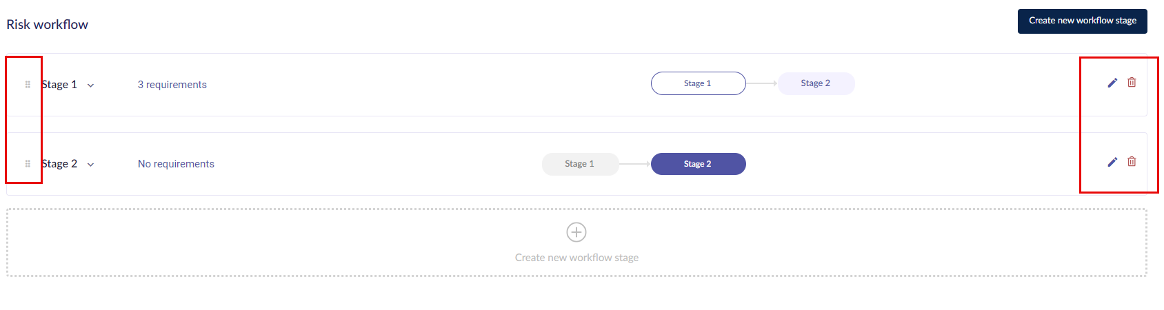 Configuring risk workflow stages